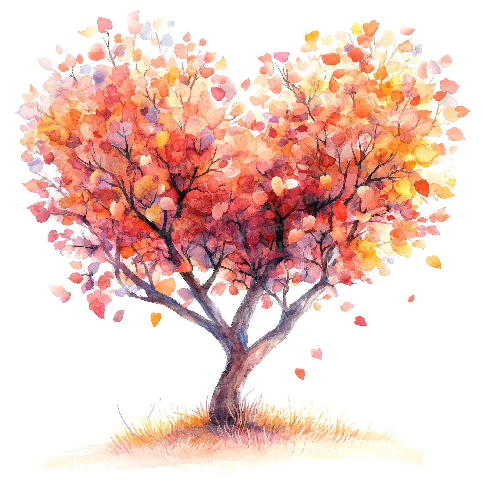 Watercolor Heart Tree Clipart, 12 High Quality Jpgs, Autumn Love Tree ...
