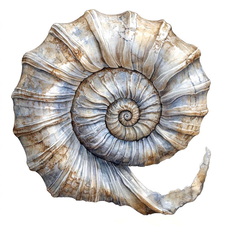 12x Fossil Ammonite Clipart, Vintage Shell Fossils, Printable ...