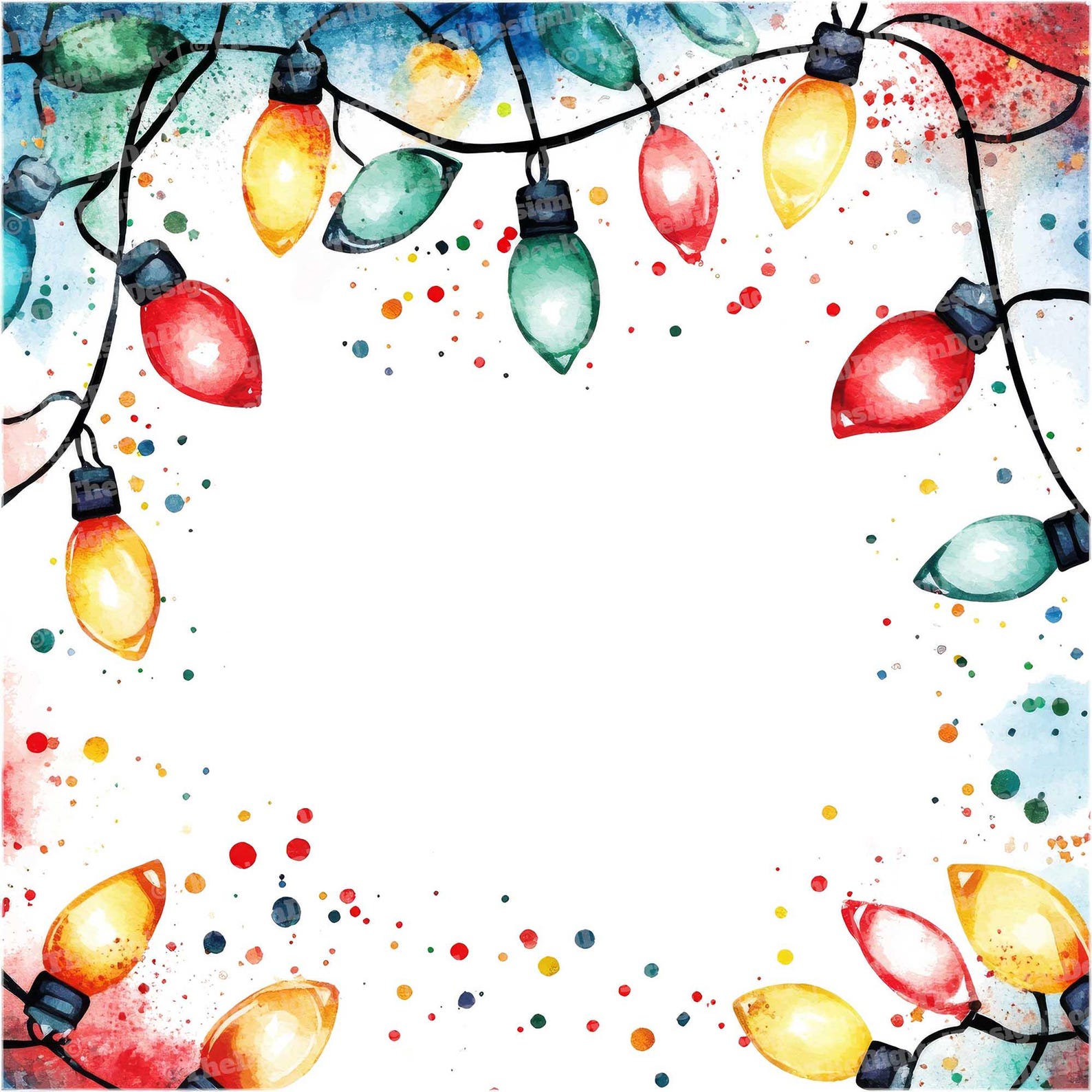 Christmas Lights Clip Art, 12x Watercolor Holiday Lights Clipart Set ...