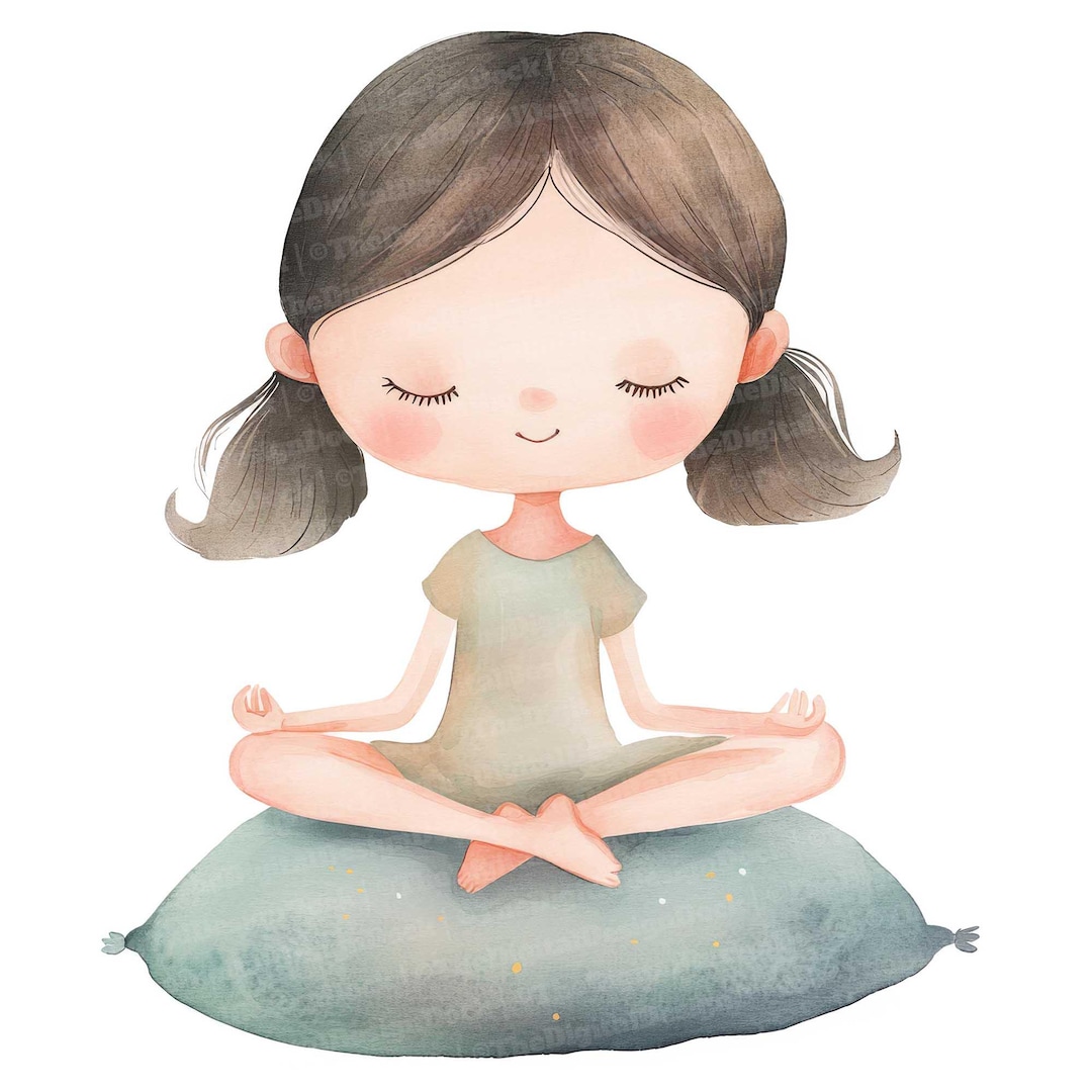 Meditation Girl Clip Art, 12x Yoga Kids Clipart Set, Printable ...