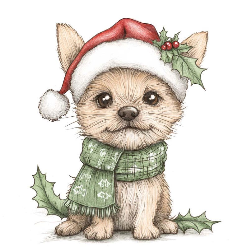 Christmas Dog Clip Art, 12x Holiday Puppy Clipart Set, Santa Hat Dog ...