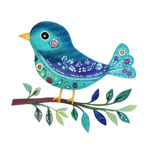 Folk Art Bird Clip Art, 12x Decorative Floral Bird Clipart Set ...