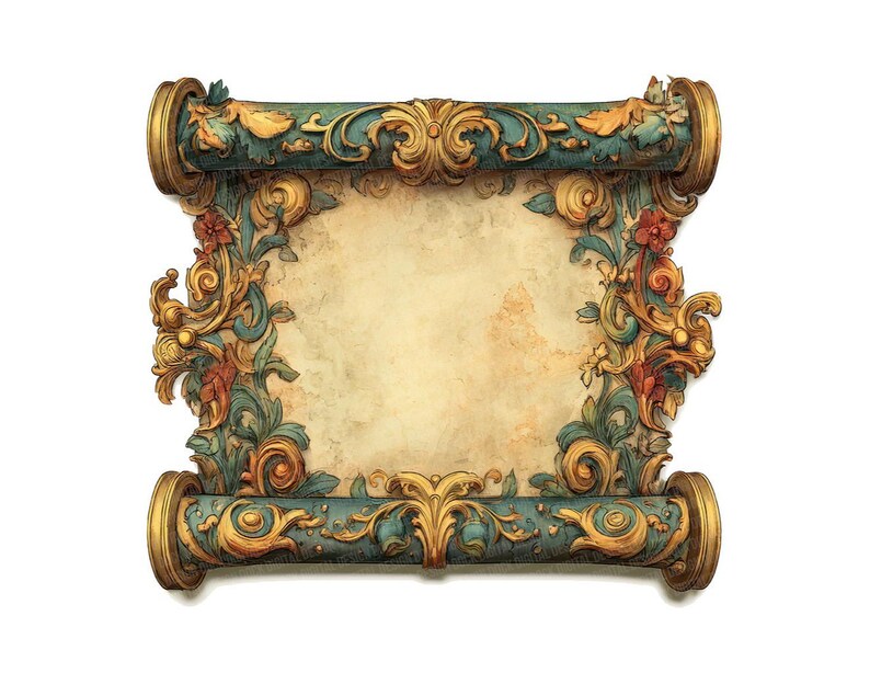 12x Ornate Medieval Scroll PNG Clipart, Watercolor Vintage Paper Frames ...