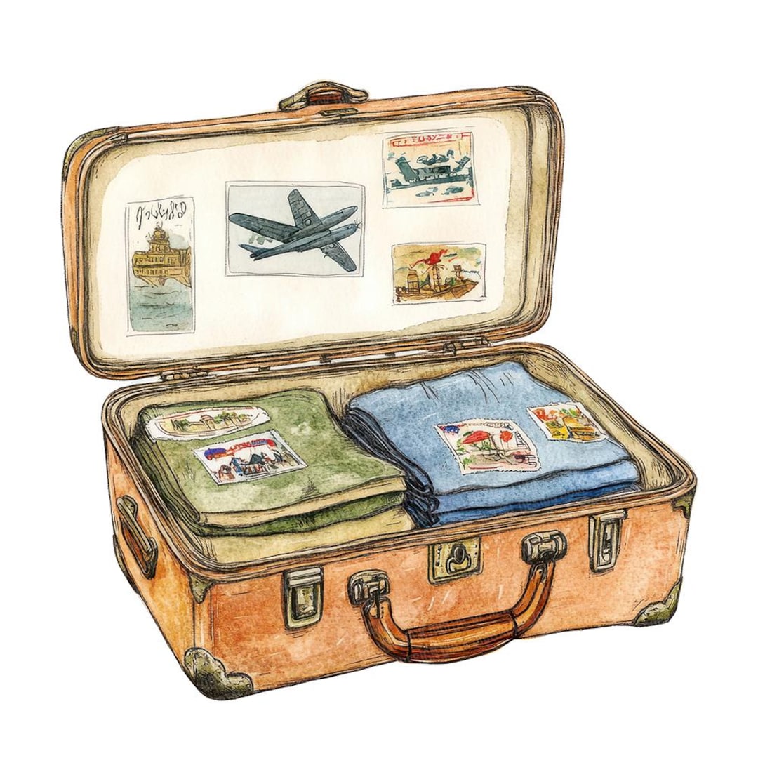 Vintage Suitcase PNG Clipart, 12x Travel Luggage Clip Art Set ...