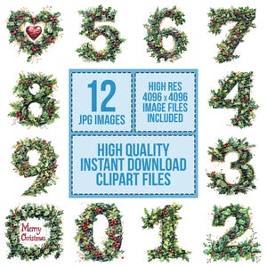 12 Christmas Numbers Clip Art, Watercolor Holiday Numbers Clipart Set ...
