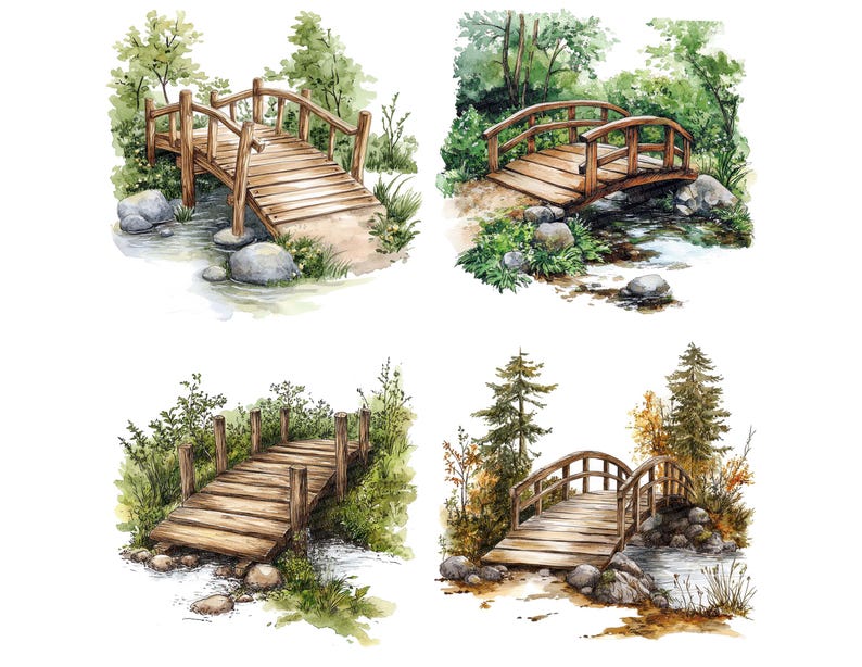 12x Forest Bridge Clip Art, Wooden Bridge Clip Art Set, Printable ...