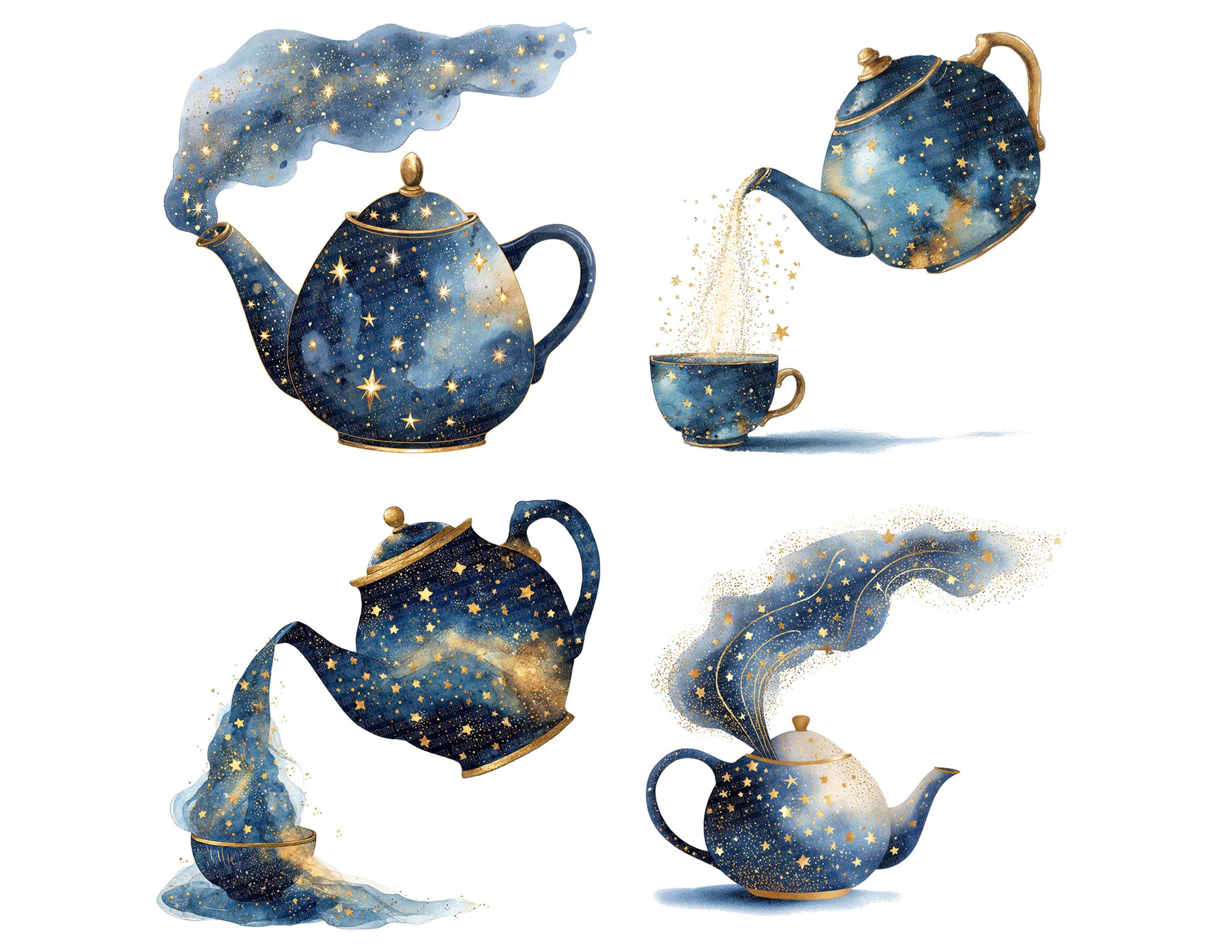 Magical Star Teapot PNG Clipart, 12x Celestial Tea Art Set, Printable ...