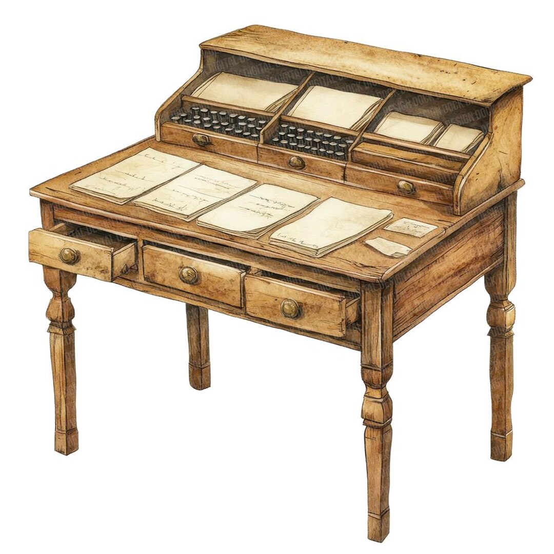 Vintage Writing Desk PNG Clipart, 12x Antique Table Clip Art Set ...