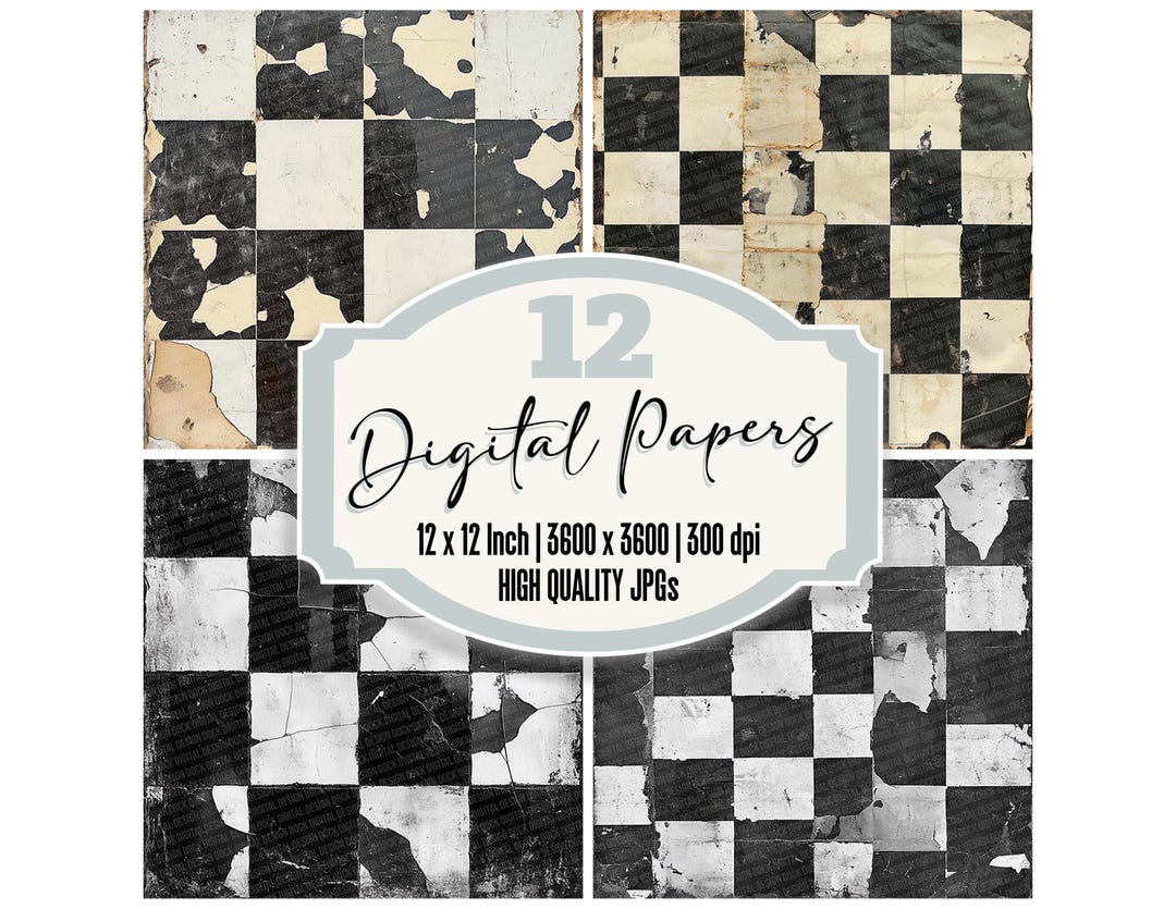 12 Distressed Digital Paper Checkerboard Junk Journal Paper Aged Grunge ...