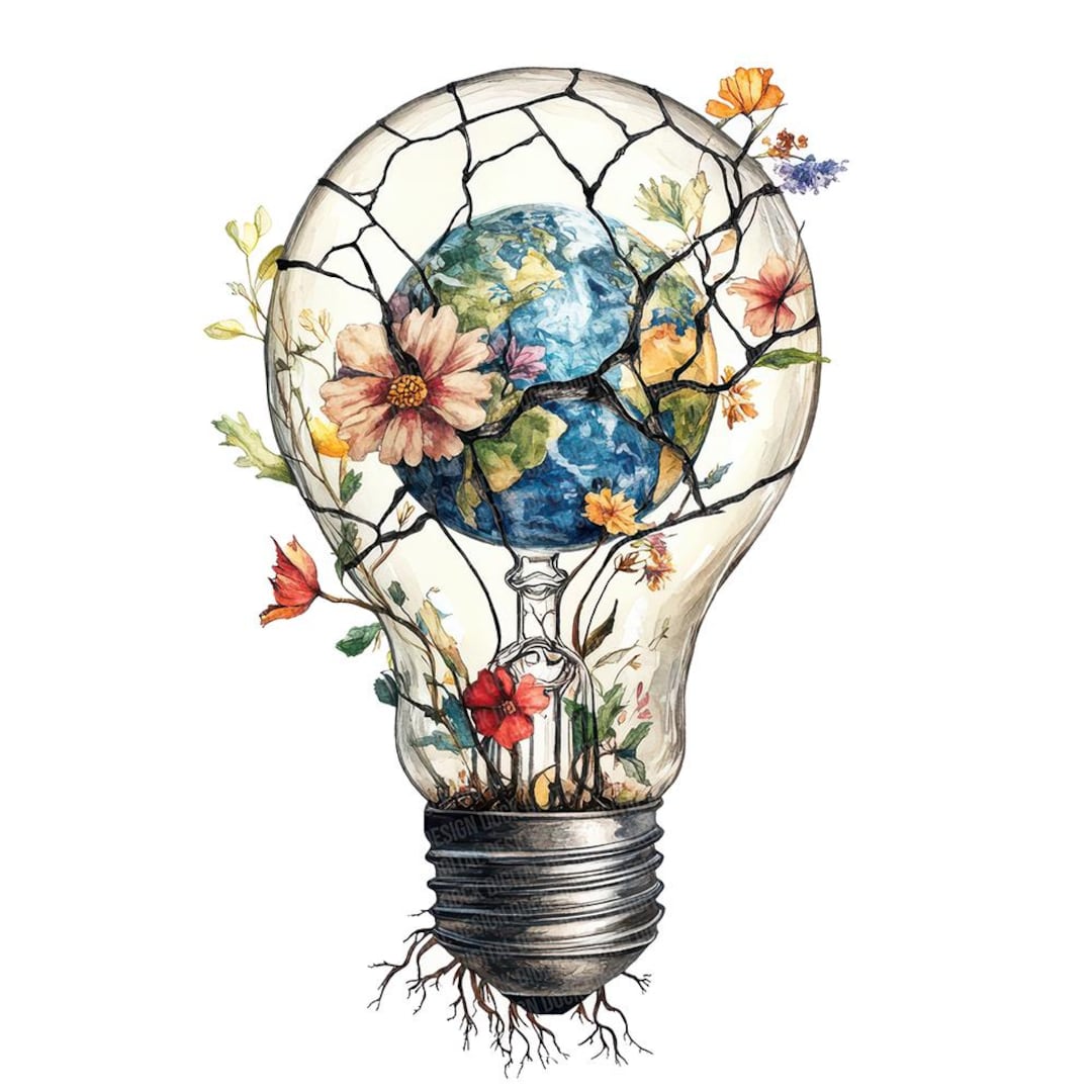 12x Earth in Lightbulb PNG Clipart, Floral Planet Clip Art Set ...