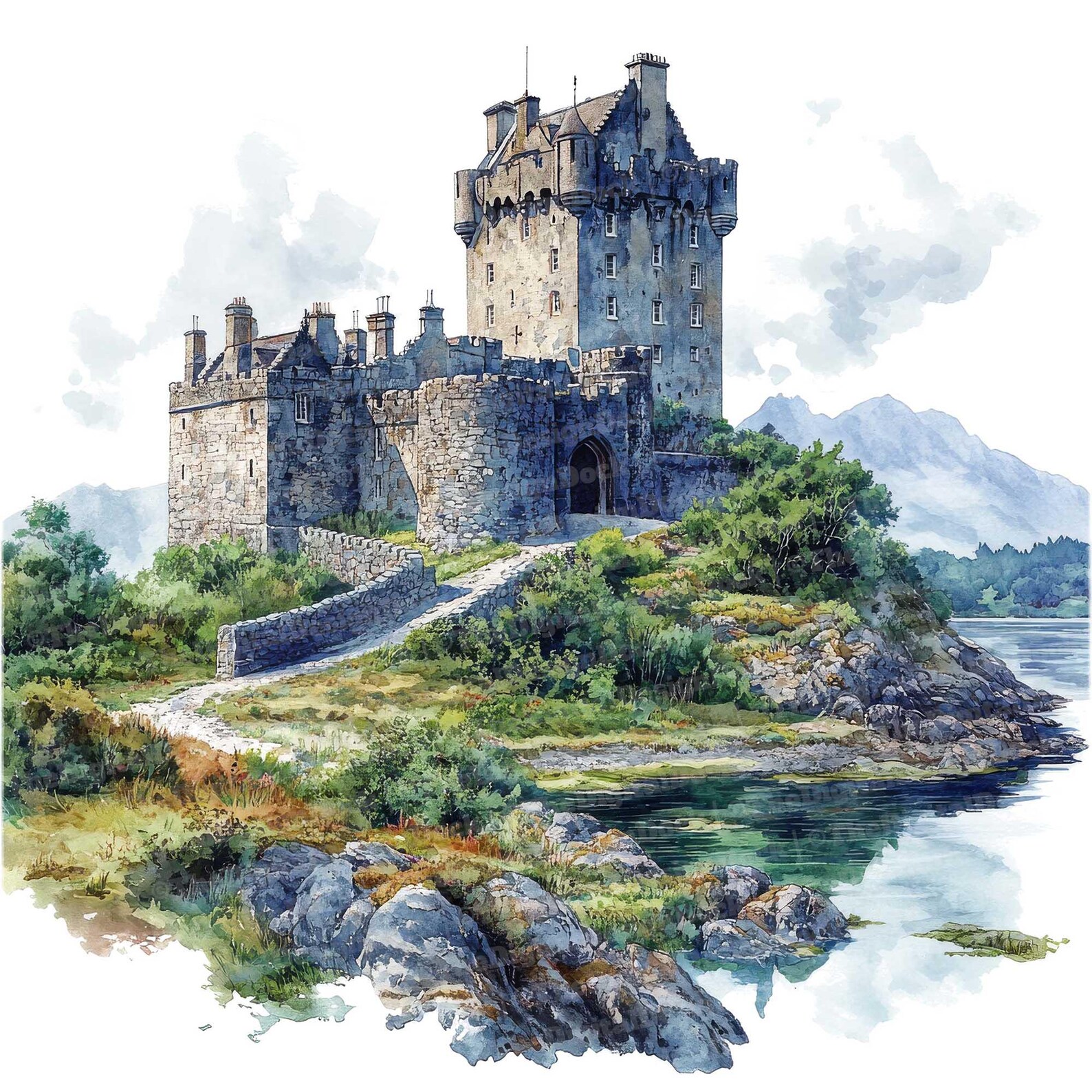 12 Scottish Castle Clipart, Watercolor Highland Castles, Printable ...