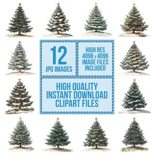 Victorian Christmas Tree Clip Art, 12x Vintage Holiday Clipart Set ...