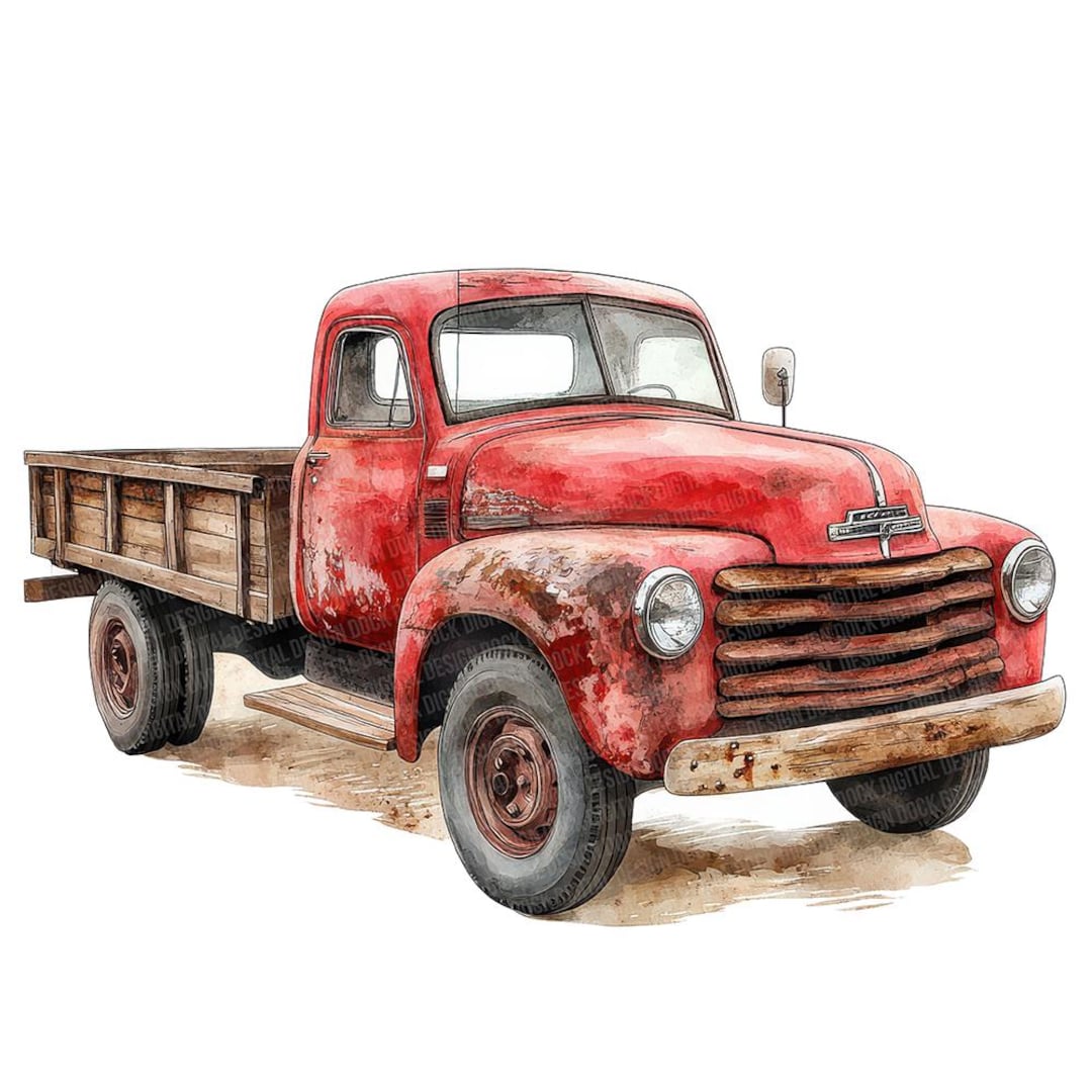 Vintage Red Pickup PNG Clip Art, 12x Rustic Farm Truck Clipart PNG Set ...
