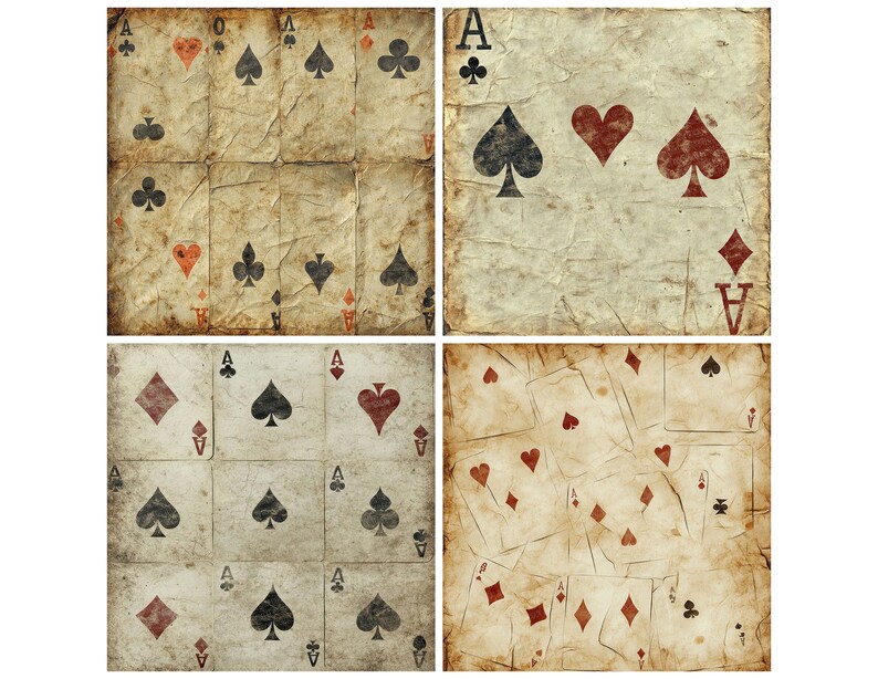 12x Vintage Playing Card Junk Journal Paper, Distressed Digital Paper ...