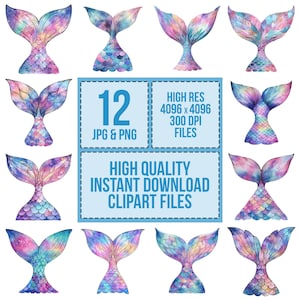 Mermaid Tail PNG Clipart, 12x Pastel Ocean Tails Clip Art Set ...