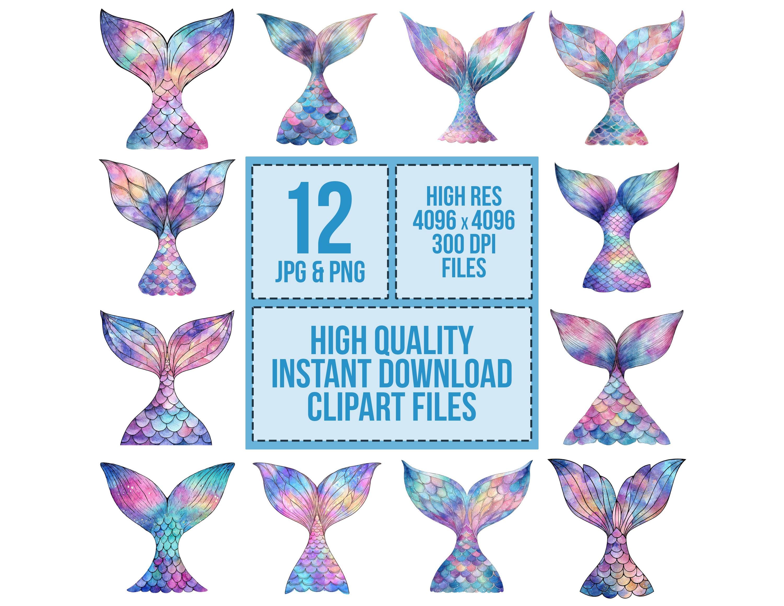Mermaid Tail PNG Clipart, 12x Pastel Ocean Tails Clip Art Set ...