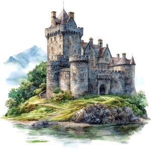 12 Scottish Castle Clipart, Watercolor Highland Castles, Printable ...