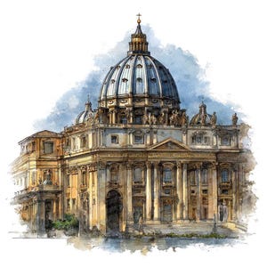 St. Peter's Basilica PNG Clipart, 12x Watercolor Church Clip Art Set ...