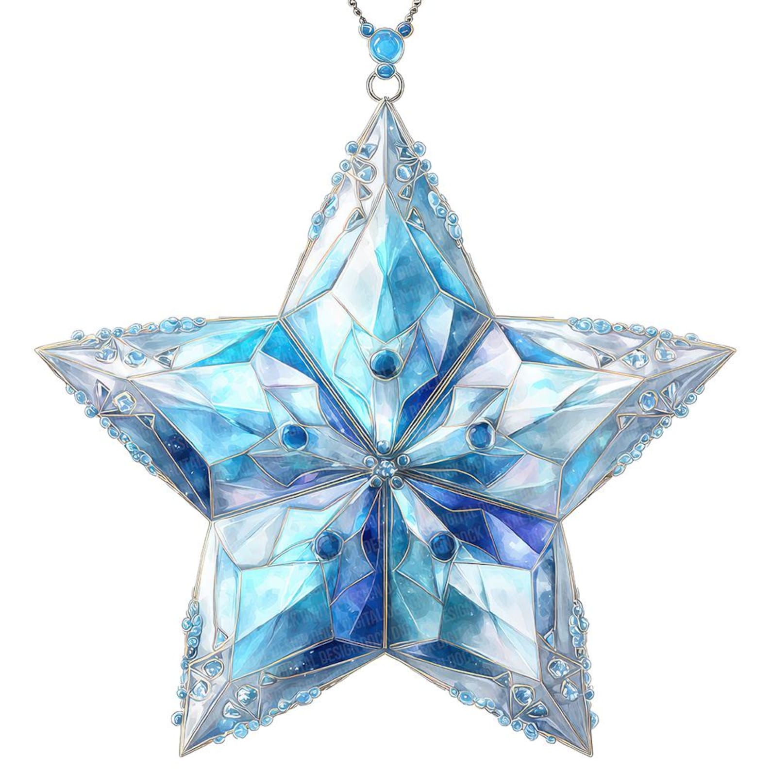 Watercolor Star PNG Clipart, 12x Blue Crystal Star Clip Art Set ...