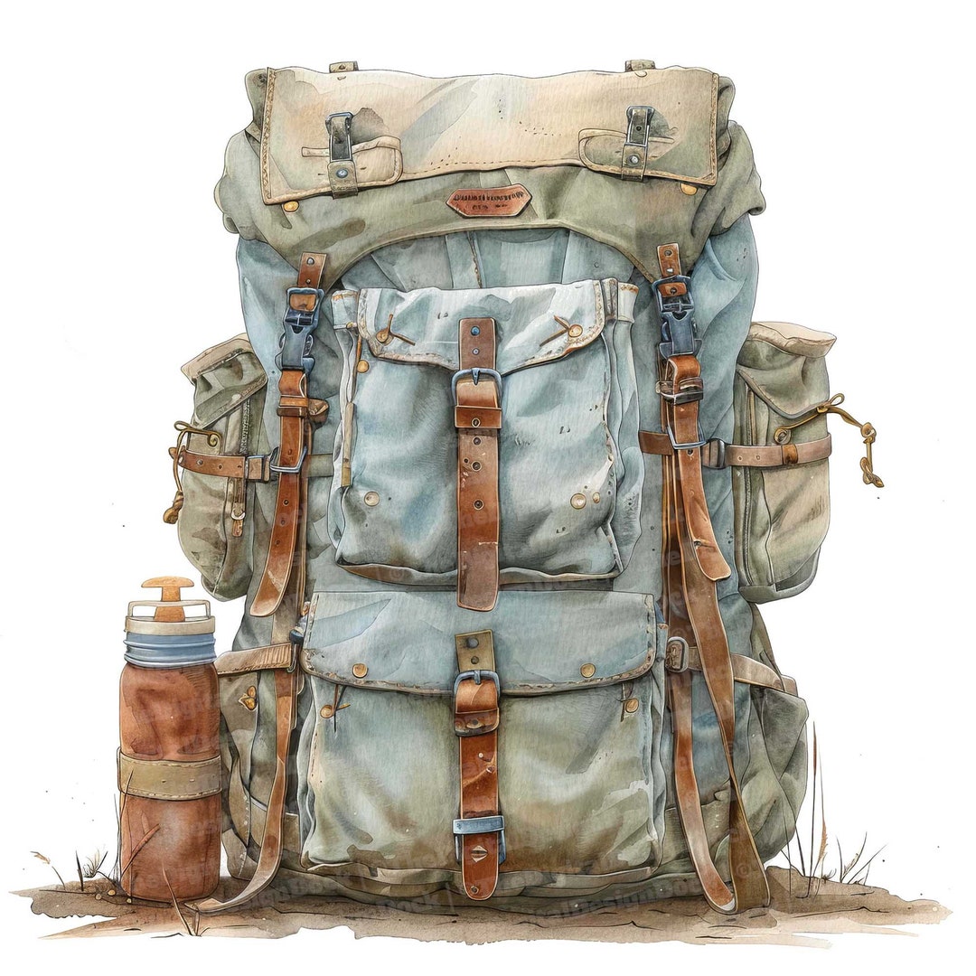 Camping Backpack Clipart, 12 Jpgs, Camp Clipart, Printable Watercolour ...
