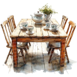 12 Cottage Table Clipart, Rustic Farmhouse Decor, Printable Watercolor ...