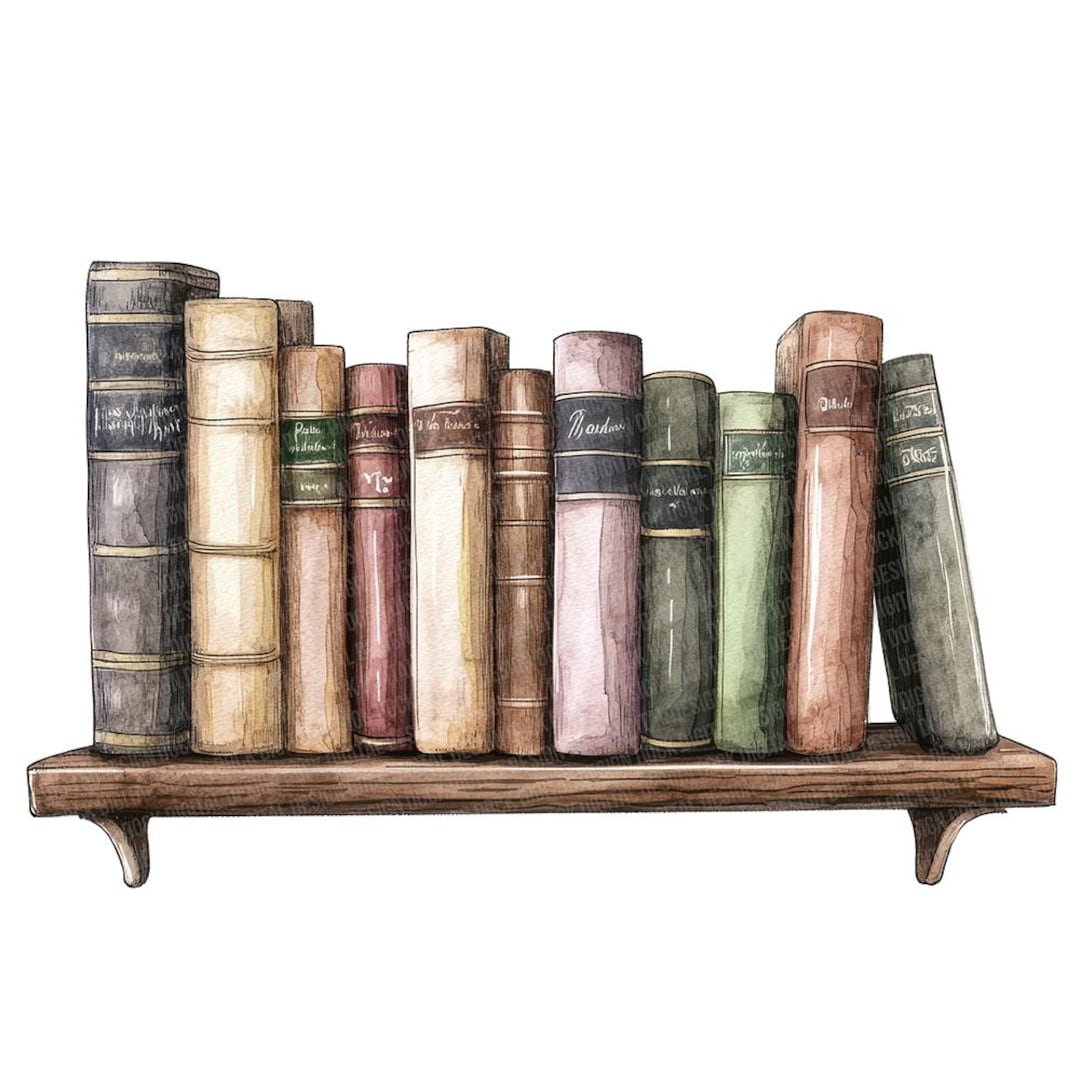 Vintage Bookshelf PNG Clipart, 12x Antique Book Clip Art Set ...