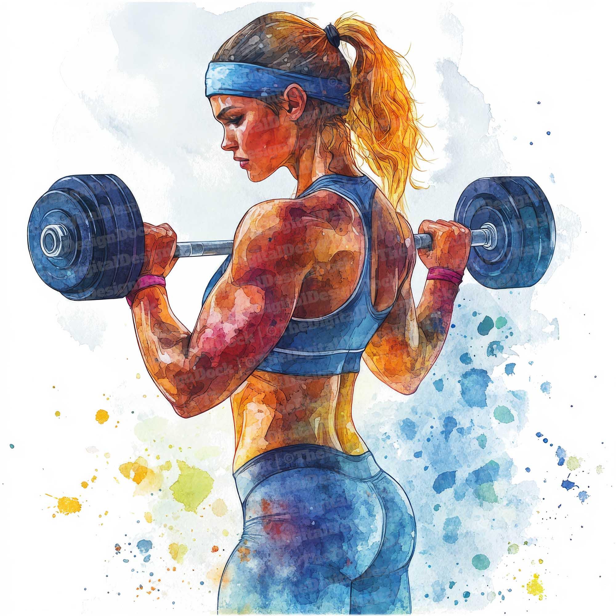 12x Dumbbell Workout Woman Clipart, Fitness Woman in Gym Workout ...