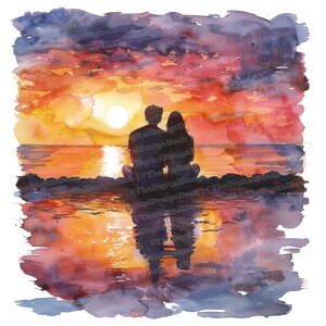 Couple at Sunset Clipart, 12 Jpgs, Couple Beach Sunset, Printable ...