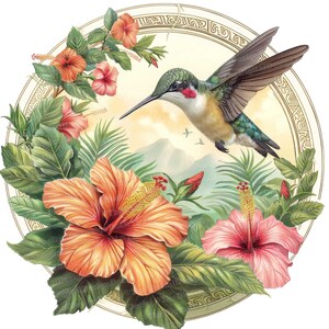 12x Vintage Hummingbird Clipart, Floral Birds Clipart, Printable ...