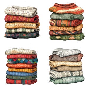 Folded Cozy Sweaters PNG Clipart, 12x Pile of Jumpers Clip Art Set ...