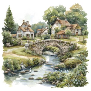 12x Old English Village Clipart, Cartoon Village Clipart, Printable ...