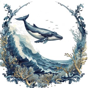 12x Vintage Whales Clipart, Ocean Whales Sea Clipart, Printable ...