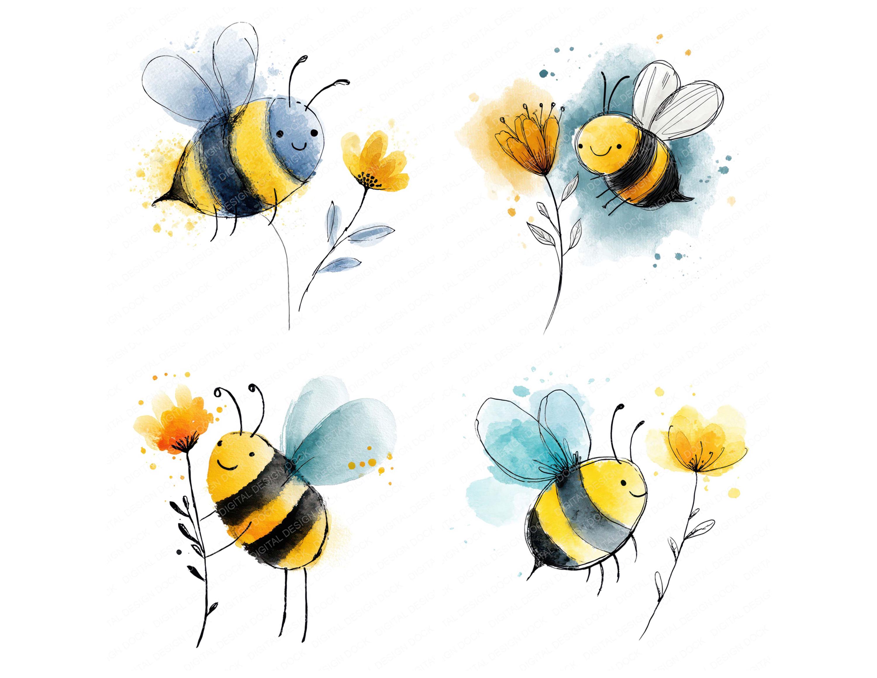 Bee PNG Clipart, 12x Minimal Bumblebee Clip Art Set, Printable ...