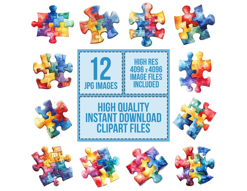 FREE to Charity, 12x Autism Awareness Clipart, Watercolor Autism Jigsaw ...