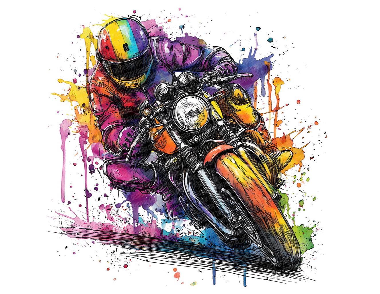 Neon Motorbike PNG Clipart, 12x Watercolor Motorcycle Clip Art Set ...