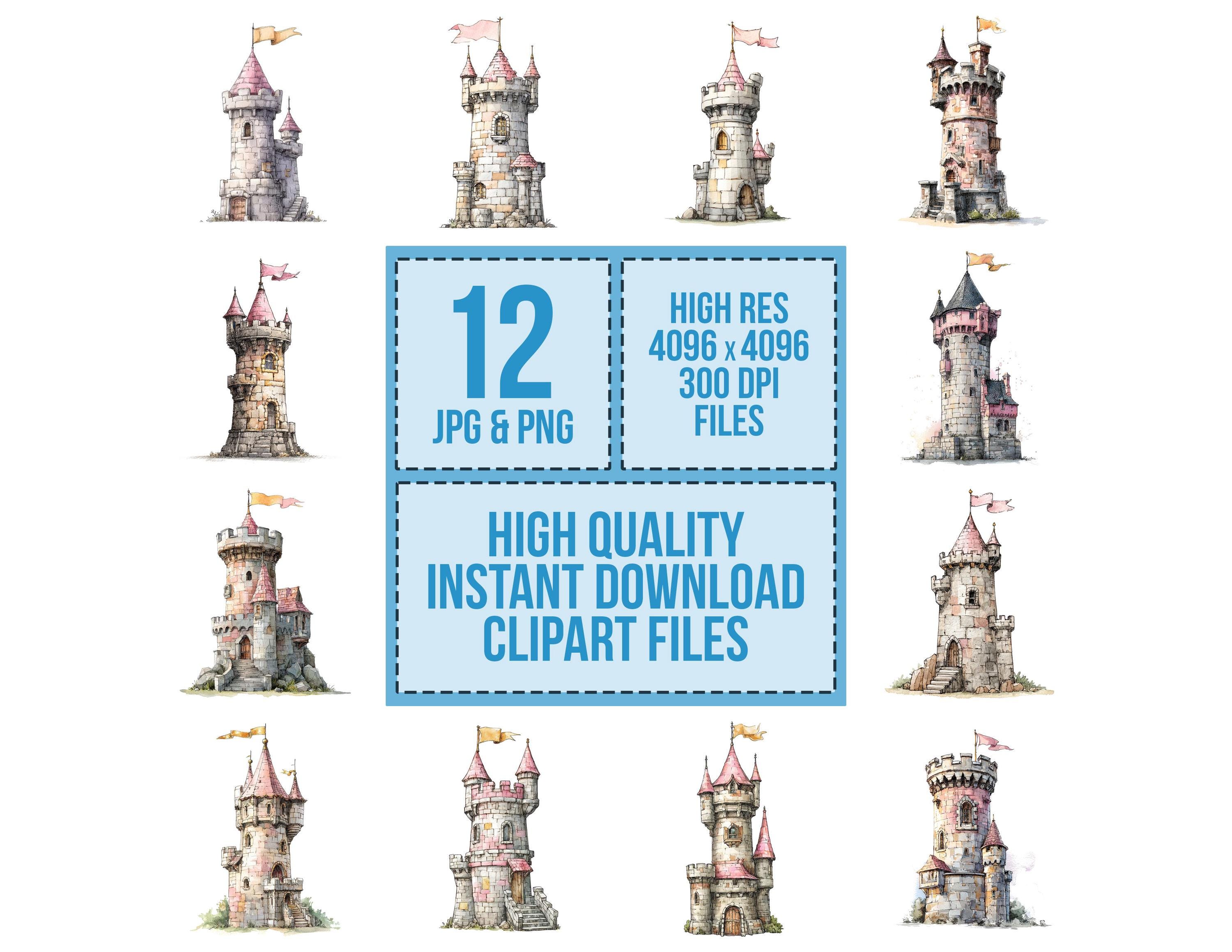 Princess Tower PNG Clipart, 12x Fairytale Castle Tower Art Set ...
