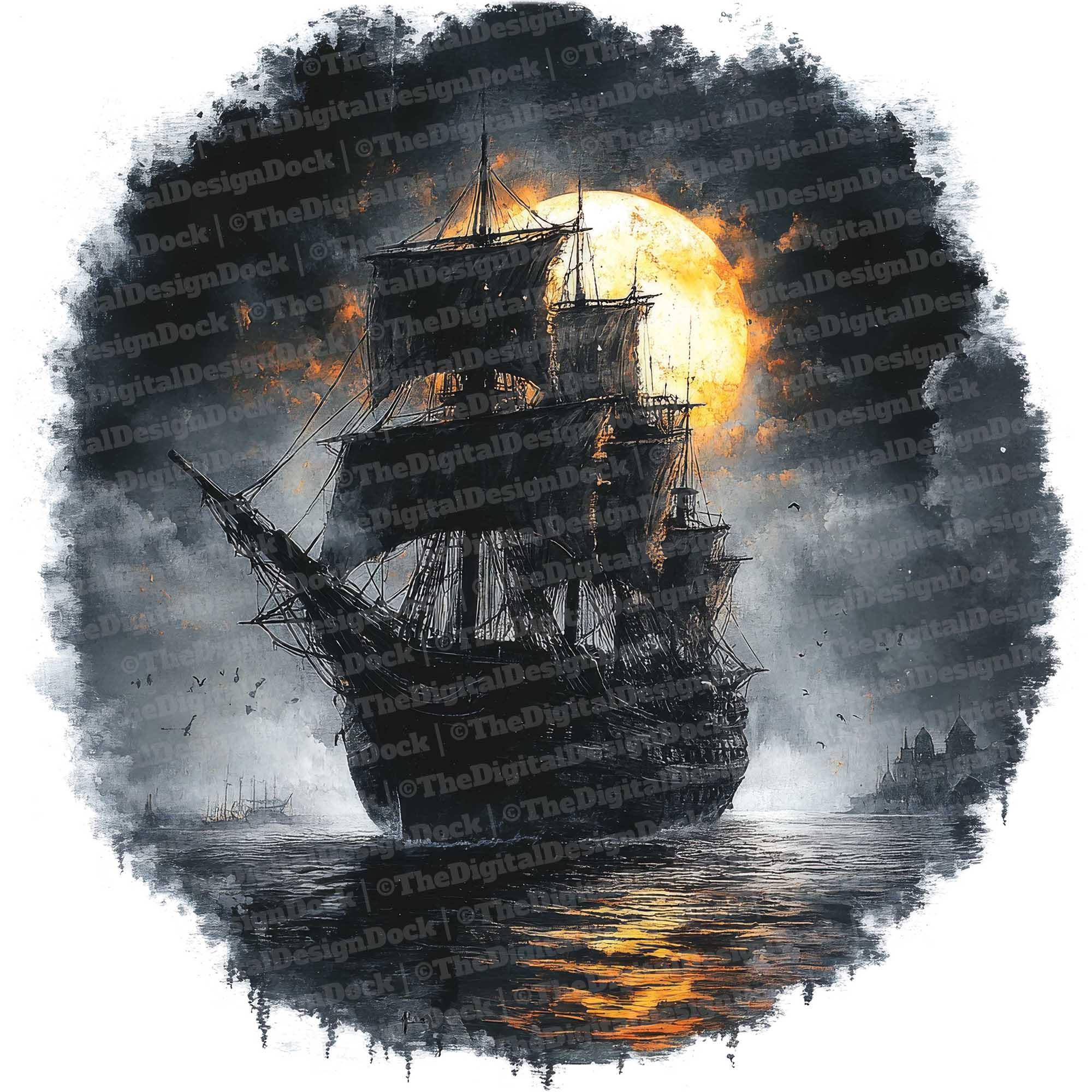 12 Ghost Ship Clipart, Watercolor Haunted Ship, Printable Clipart, Dark ...