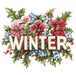 Winter Floral Clip Art, 12x Holiday Flowers Clipart Set, Printable ...