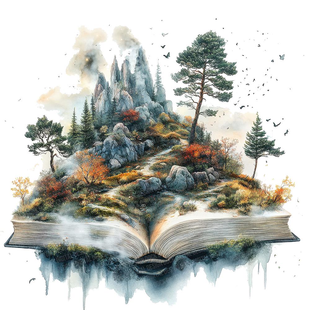 Enchanted Storybook PNG Clipart, 12x Watercolor Open Book Landscape ...