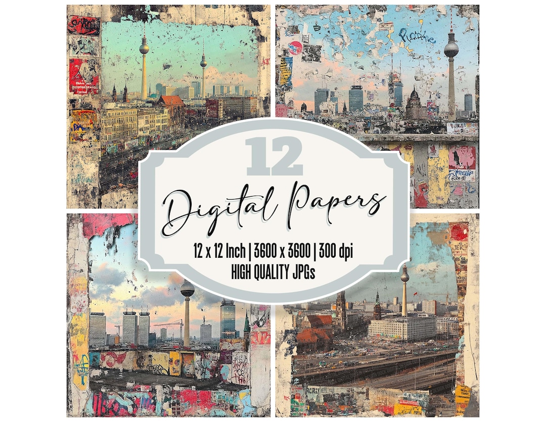 12x Berlin Junk Journal Paper Wall Sticker Texture Digital Paper Pack ...