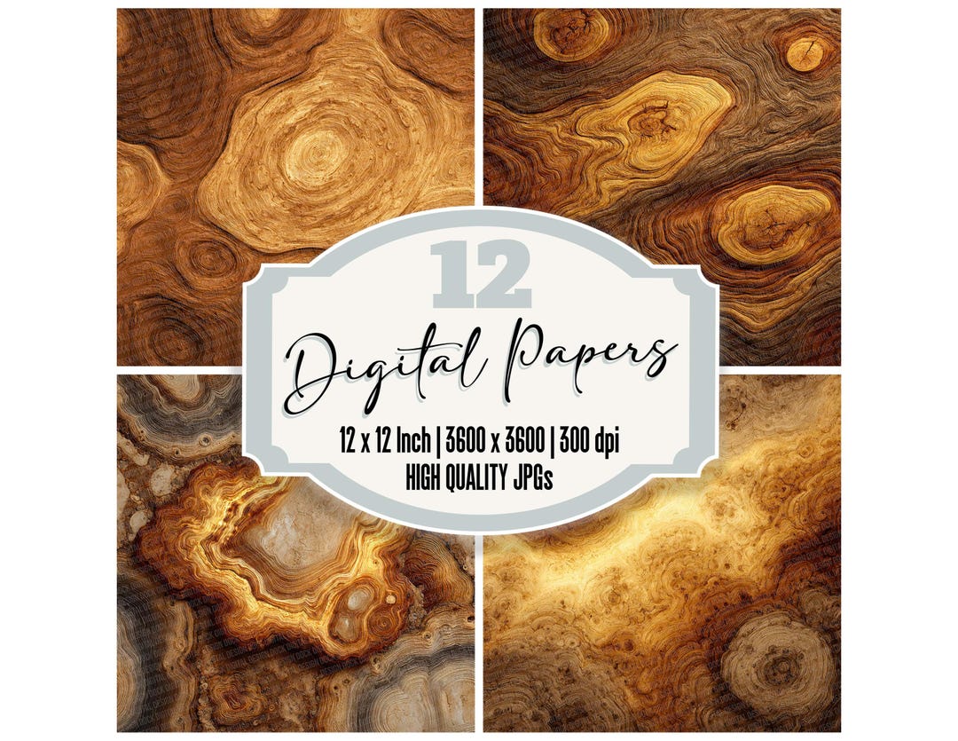 12x Golden Burl Junk Journal Paper Knot Swirl Texture Digital Paper ...