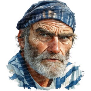 12 Sea Captain Clipart, Watercolor Old Sea Man, Printable Watercolor ...