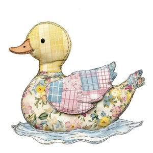 Fabric Duck Clip Art, 12x Patchwork Duck on Water PNG Clip Art Set ...