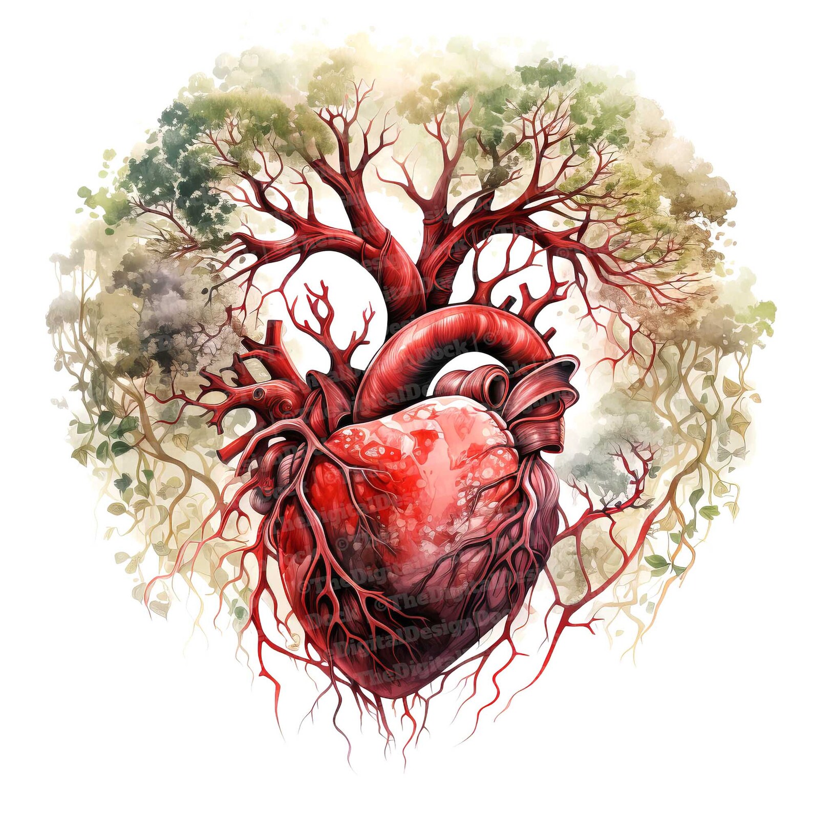 12x Human Heart Tree Clipart, Tree Theme Clipart, Printable Watercolor ...