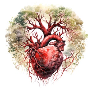 12x Human Heart Tree Clipart, Tree Theme Clipart, Printable Watercolor ...
