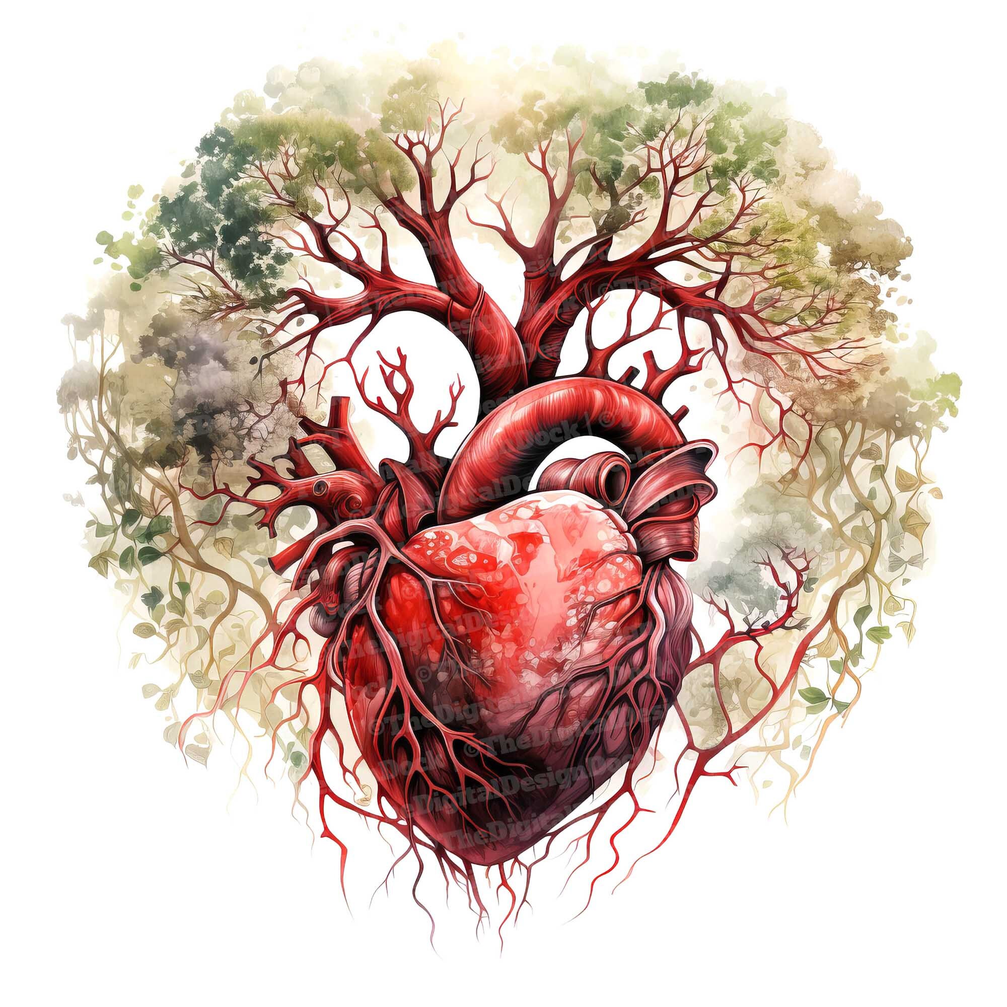 12x Human Heart Tree Clipart, Tree Theme Clipart, Printable Watercolor ...