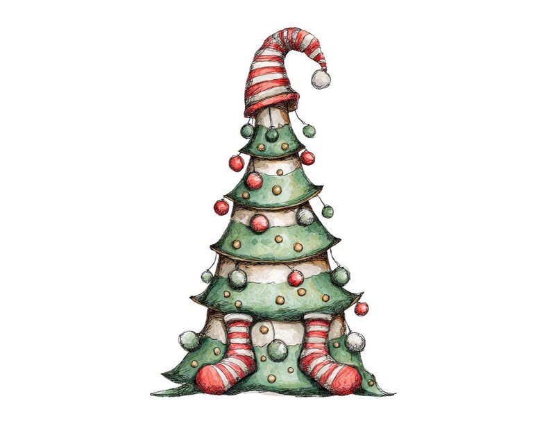 Elf Christmas Tree PNG Clipart, 12x Whimsical Holiday Tree Clip Art Set ...