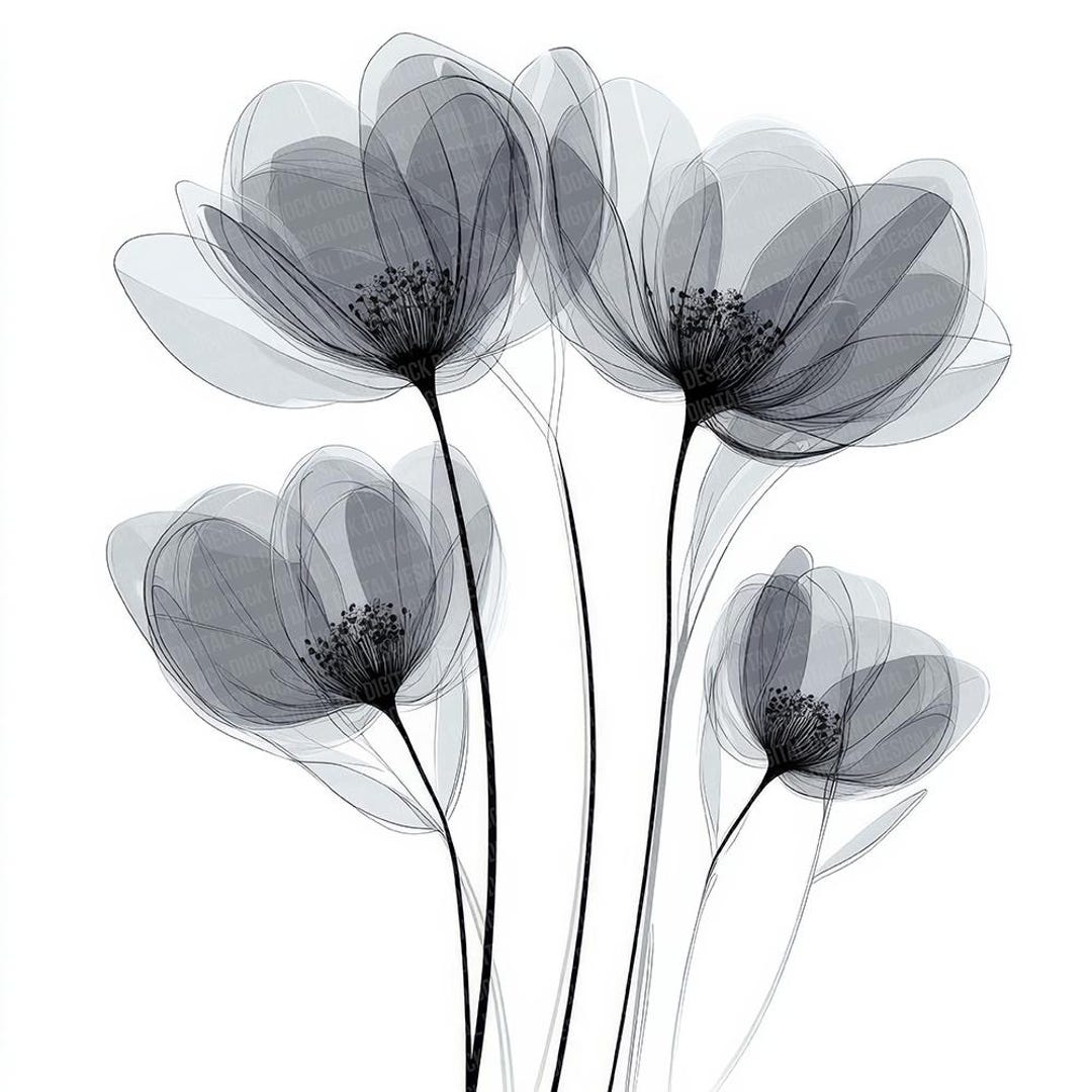 Grey Flower PNG Clip Art,12x Smoke Grey Abstract Floral Clipart Set ...