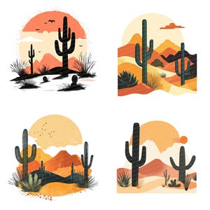 Desert Landscape PNG Clipart, 12x Cactus Sunset Illustrations ...