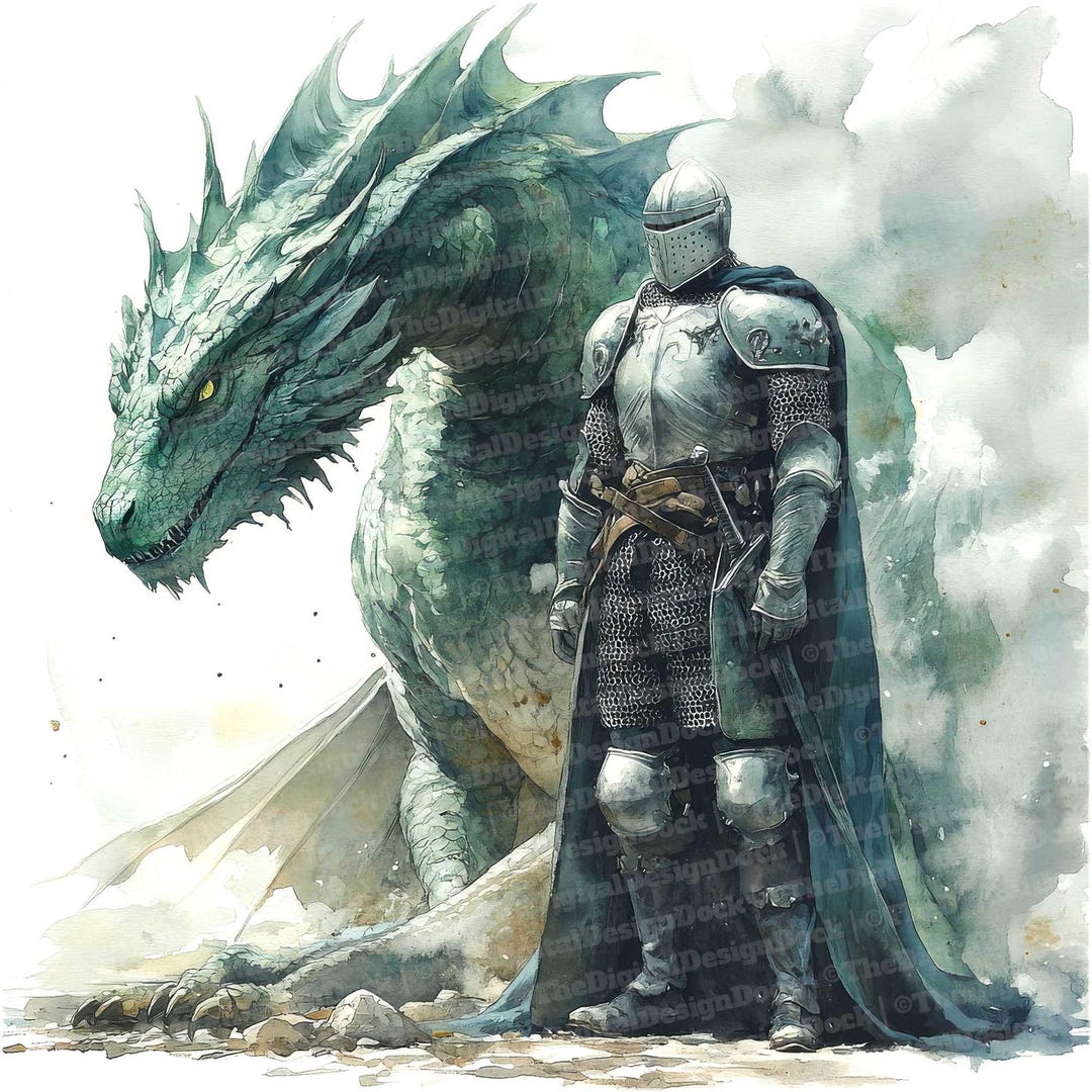 12 Knight and Dragon Clipart, Medieval Fantasy Clipart, Printable ...